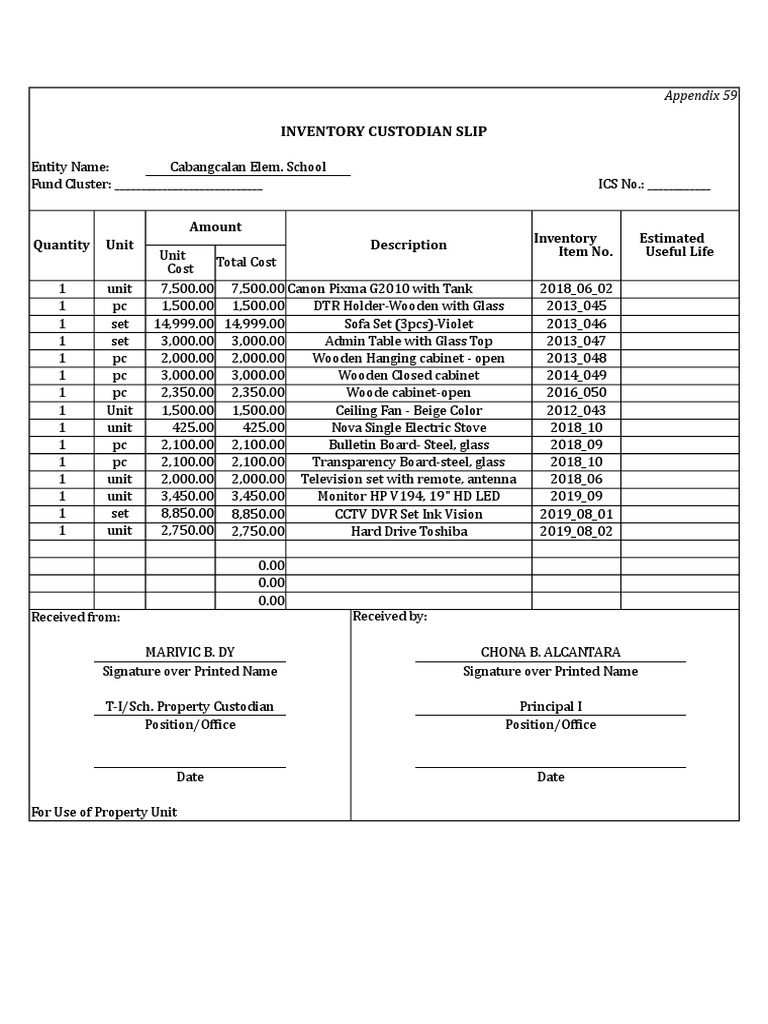 Inventory Custodian Slip | PDF | Manufactured Goods