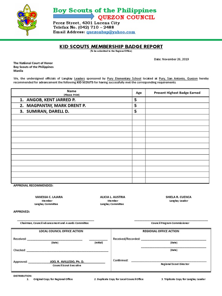 BSP Kid Advancement Report by School Kid Scouts | Download Free PDF | Outdoor Recreation ...