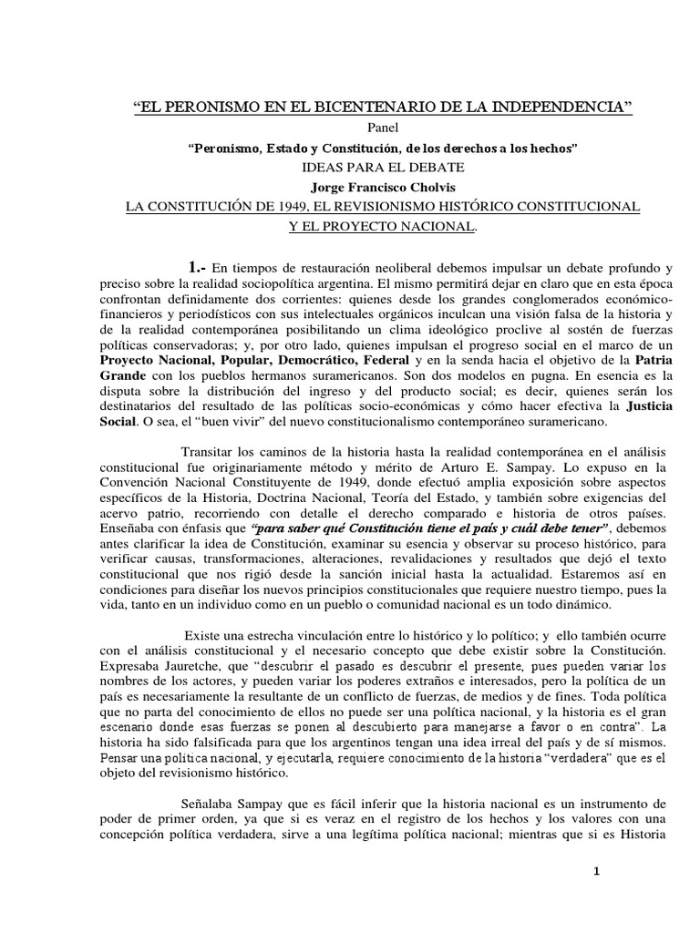 Cholvis La Constitucion De 1949 Revisionismo Historico Constitucional Y