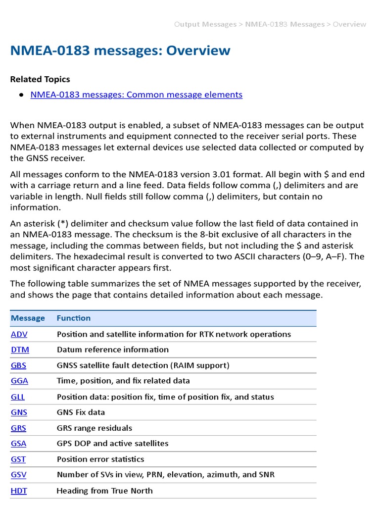 NMEA-0183 Messages Overview | PDF | Global Positioning System | Electronics