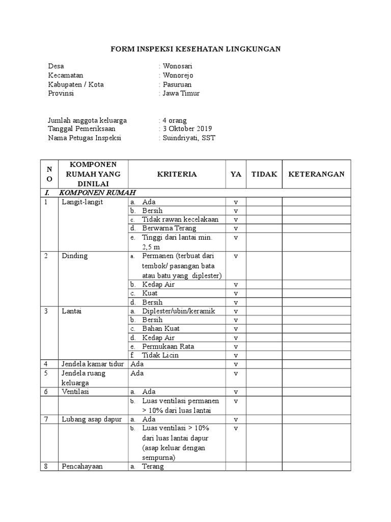 Form Inspeksi Sanitasi Rumah Sehat | PDF