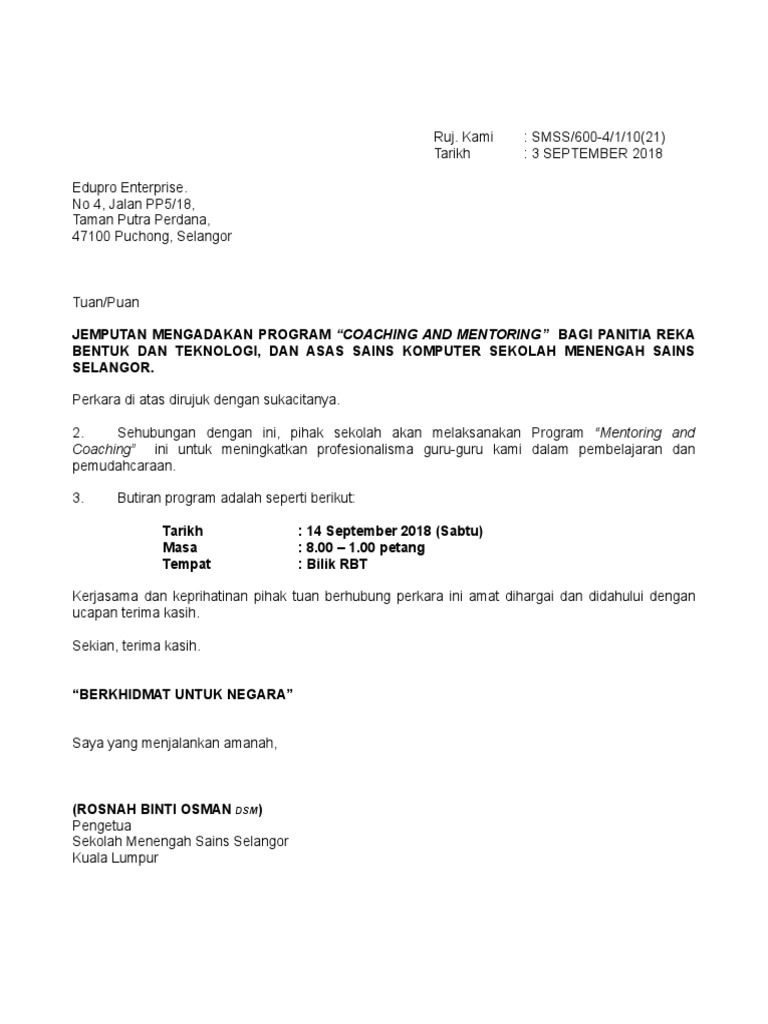 Surat Jemputan Coaching & Mentoring | PDF