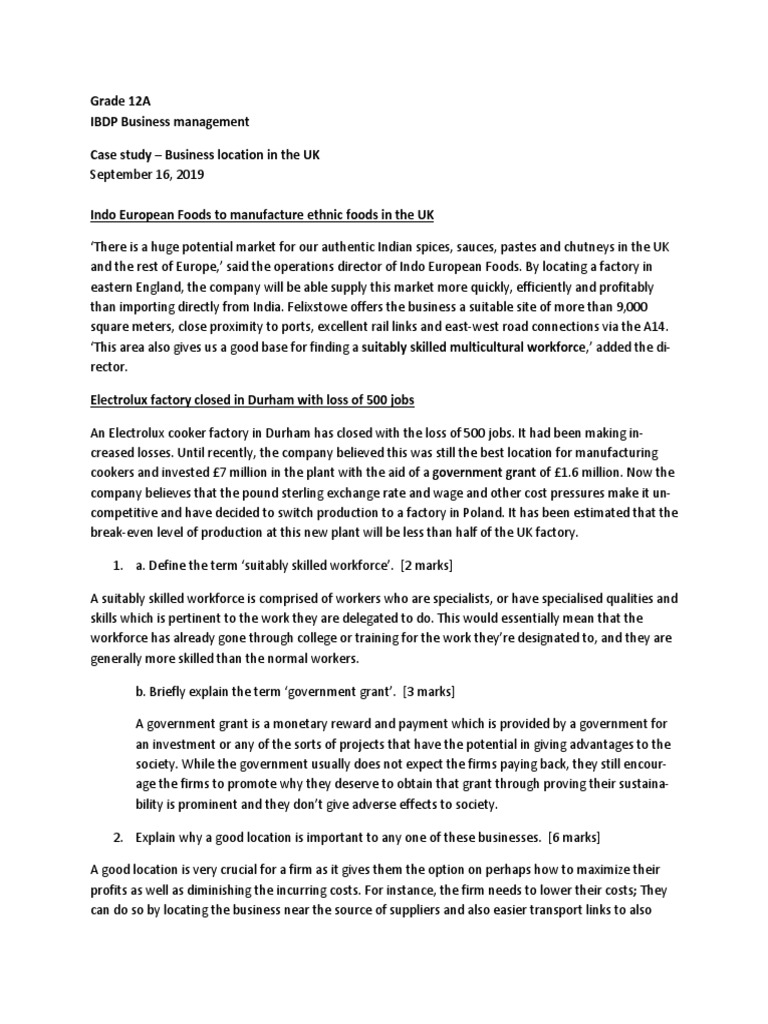 Business Location Worksheet | PDF | Labour Economics | Profit (Economics)