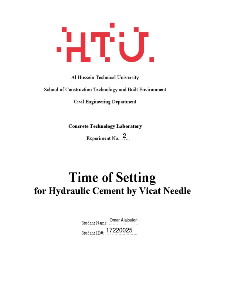 Vicat Needle Setting Time for Cement | PDF | Cement | Time