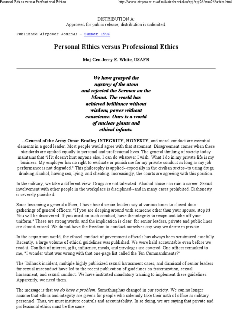 Personal Ethics Versus Prof... | PDF | Integrity | Morality