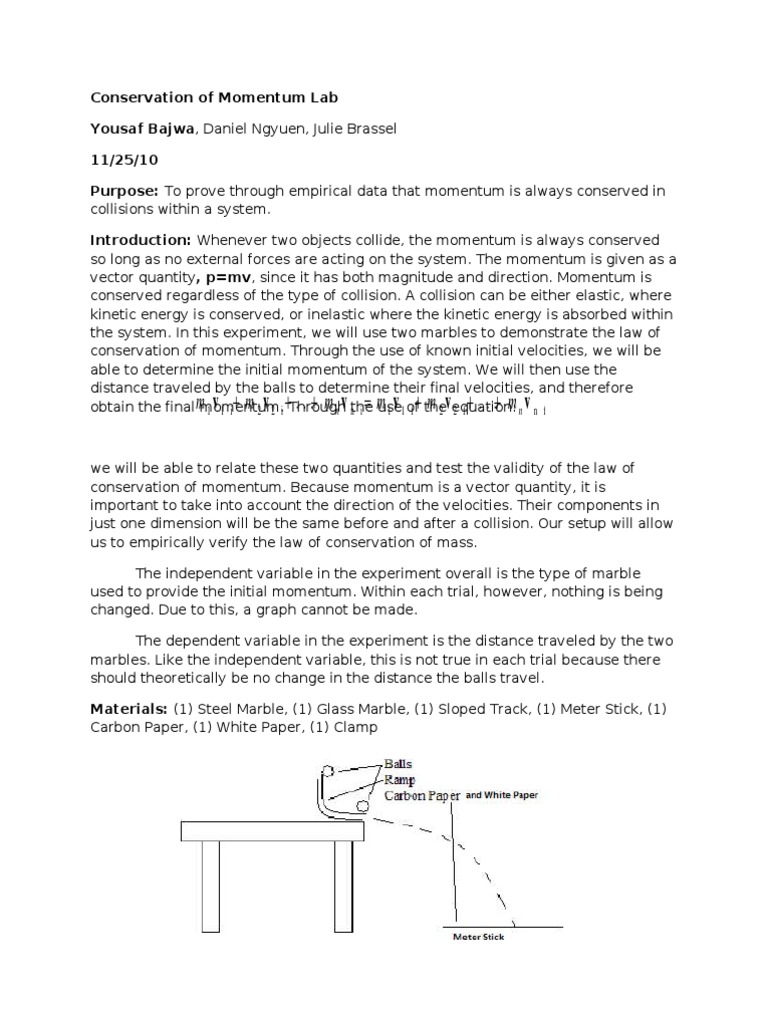 Conservation of Momentum Experiment | PDF | Momentum | Collision