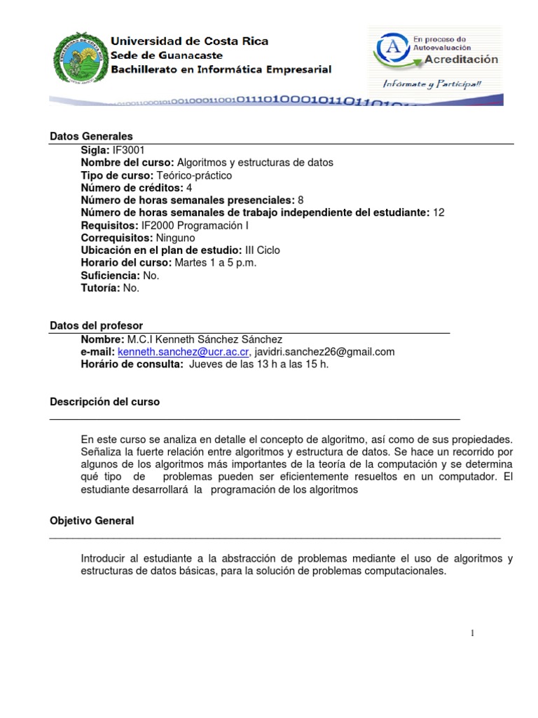 IF3001 Algoritmos y Estructuras de Datos (Corregido) 2018 | PDF ...