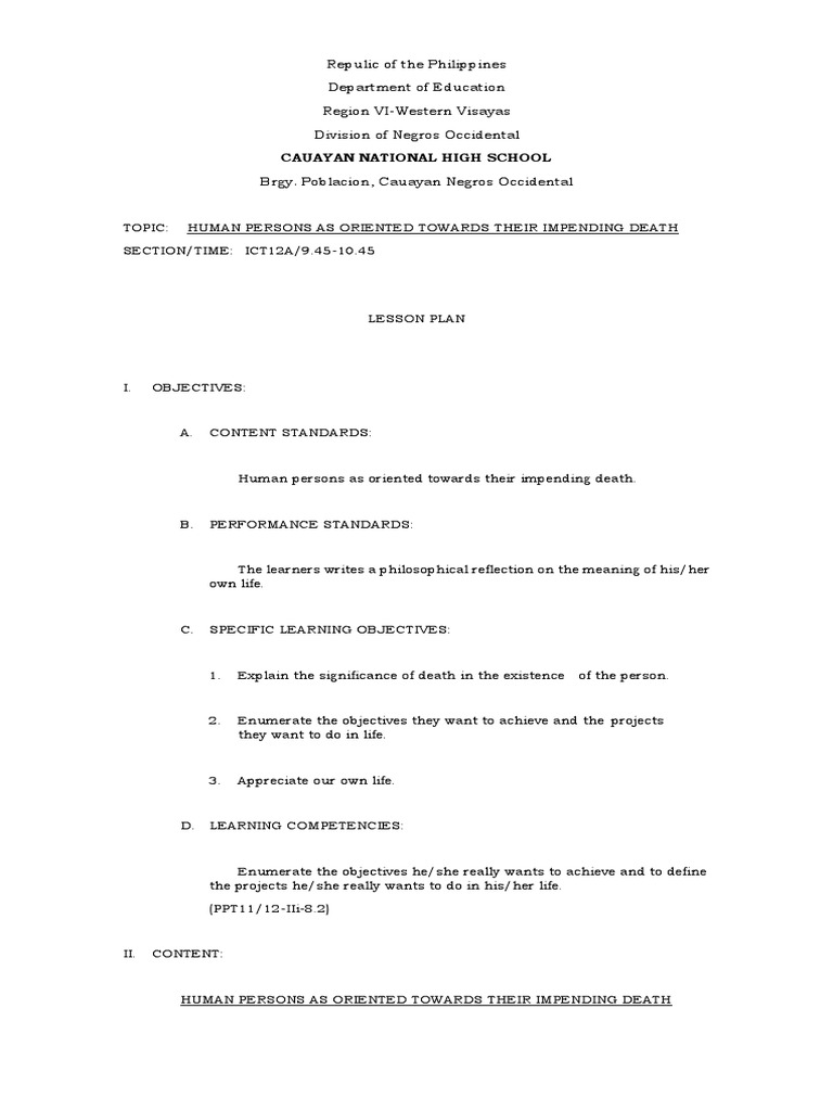 Lesson Plan For Shs | PDF | Goal | Lesson Plan