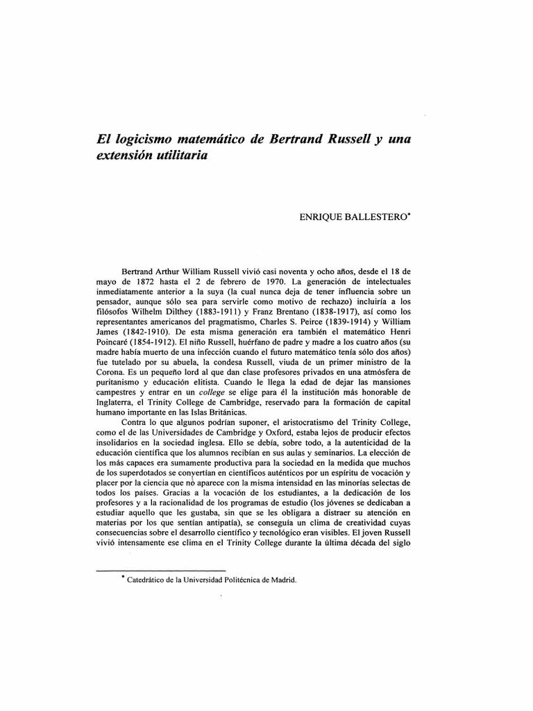 El Logicismo Matematico de Bertrand Russ PDF | PDF | Bertrand Russell ...
