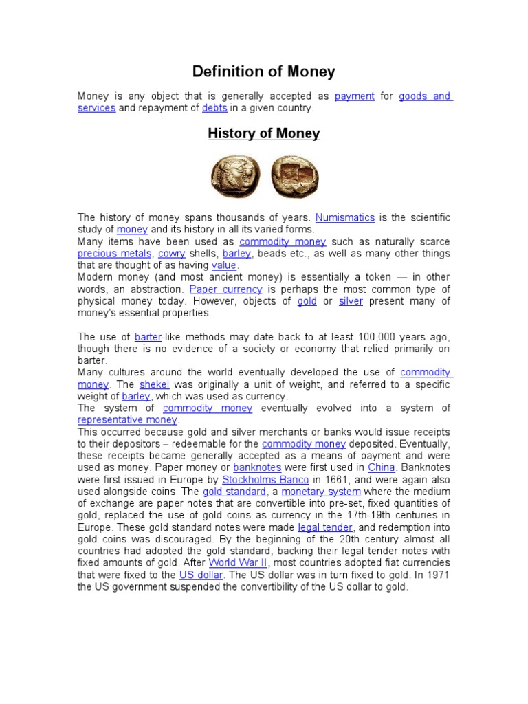 Definition of Money | PDF | Banknote | Money