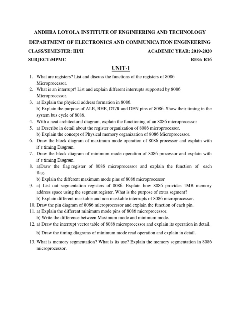 MPMC Question Bank Units 1-3 | PDF | Input/Output | Analog To Digital Converter