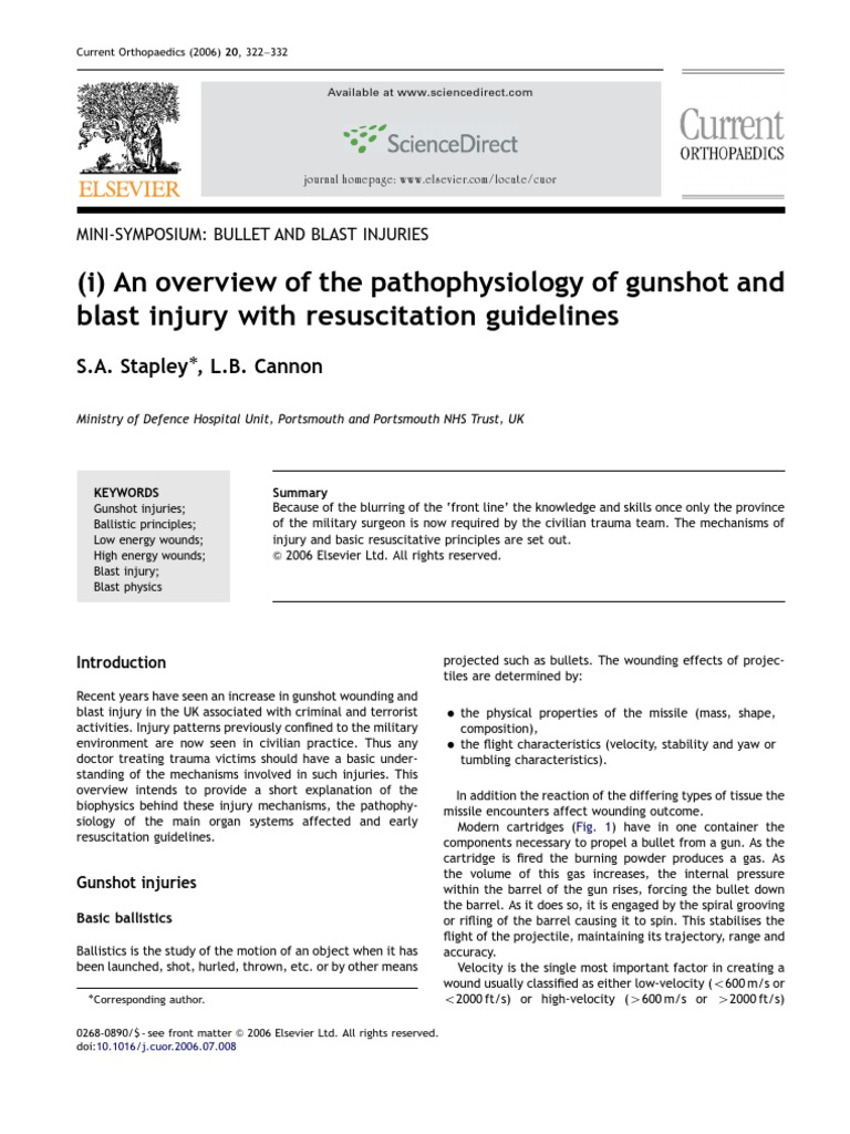 (I) An Overview of The Pathophysiology of Gunshot and Blast Injury With ...