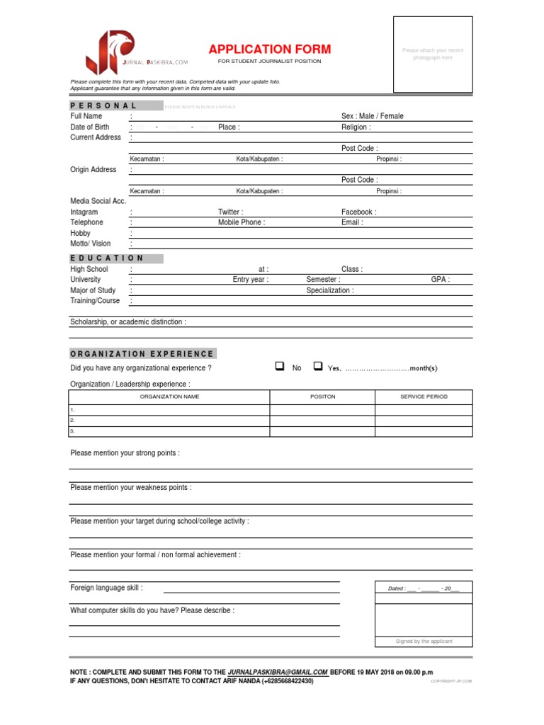 Applicatiom Form Student Journalist PDF | PDF | Computing | Cyberspace