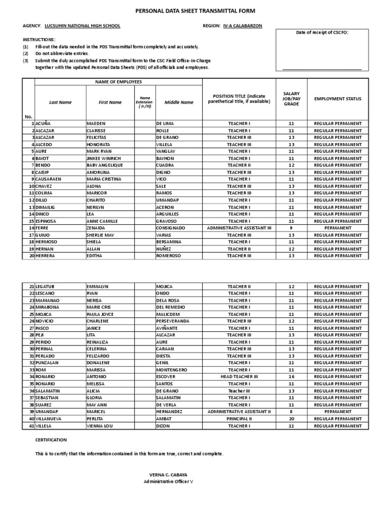 PDS Transmittal Form for Employees | PDF
