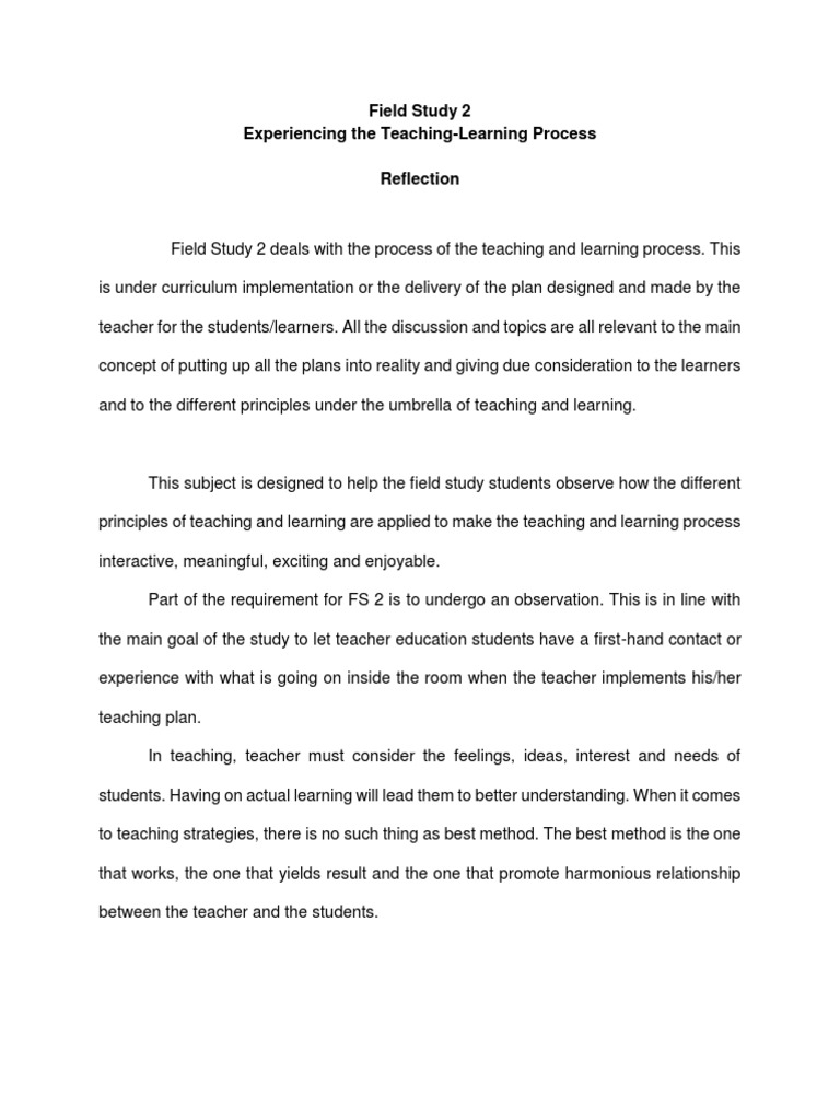 Field Study 2 Reflection | PDF