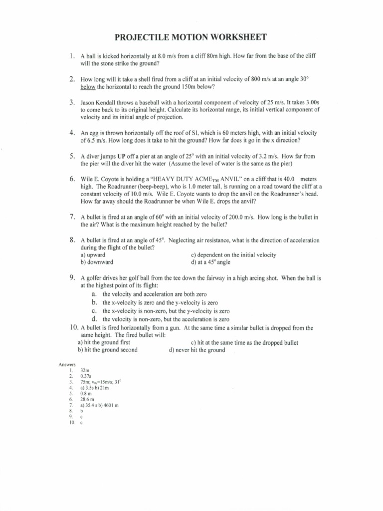 Projectile Motion Worksheet Solutions-Odds PDF | PDF