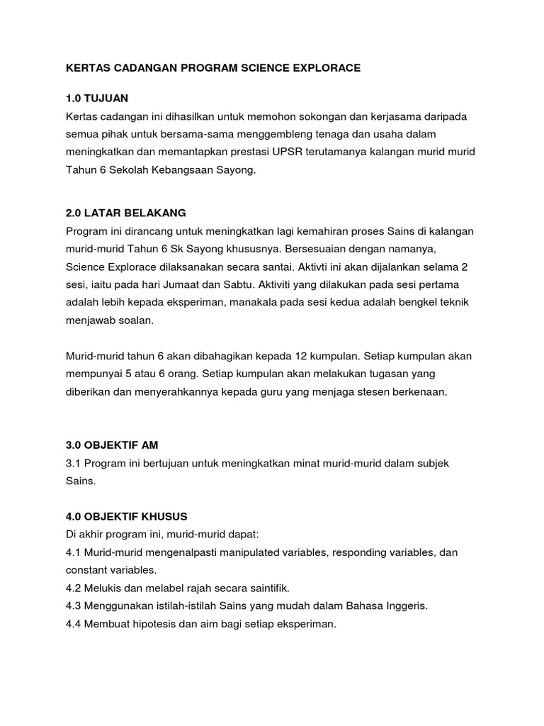 Kertas Cadangan Program Science Explorace | PDF