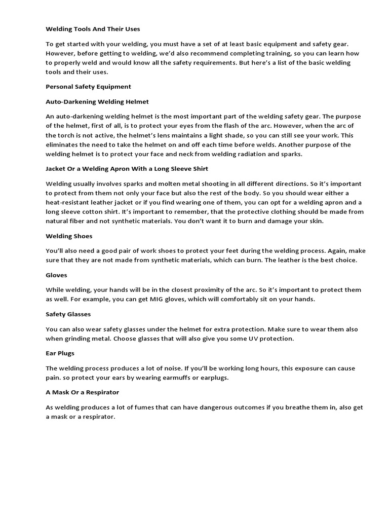 Welding Tools and Their Uses | PDF | Welding | Construction