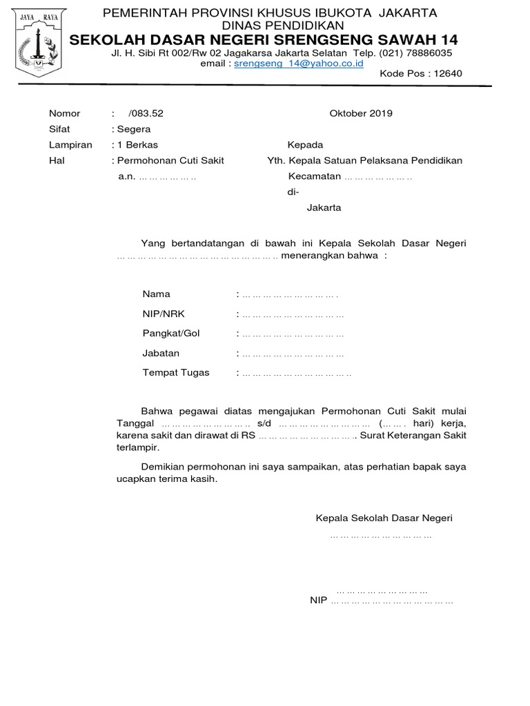 Contoh Surat Cuti Sakit PNS | PDF