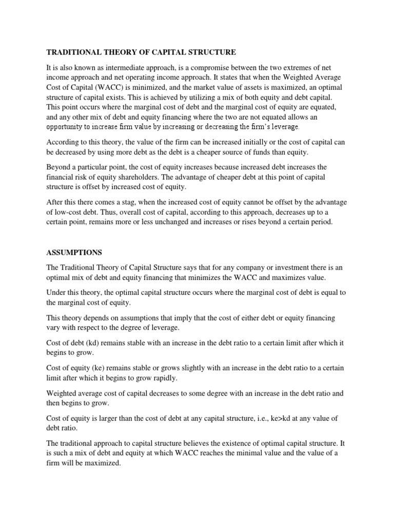 Traditional Theory of Capital Structure | PDF | Capital Structure ...
