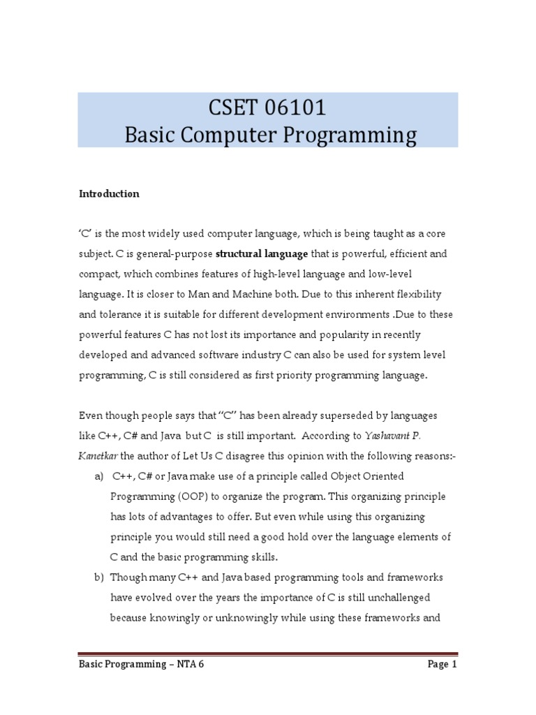 CSET 06101 - Basic Computer Programing | PDF | Programming Language | Computer Program