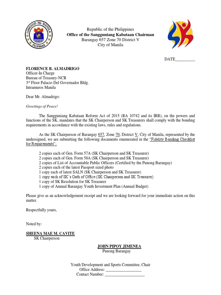 Letter For Checklist Fidelity Bonding BOT NCR | PDF