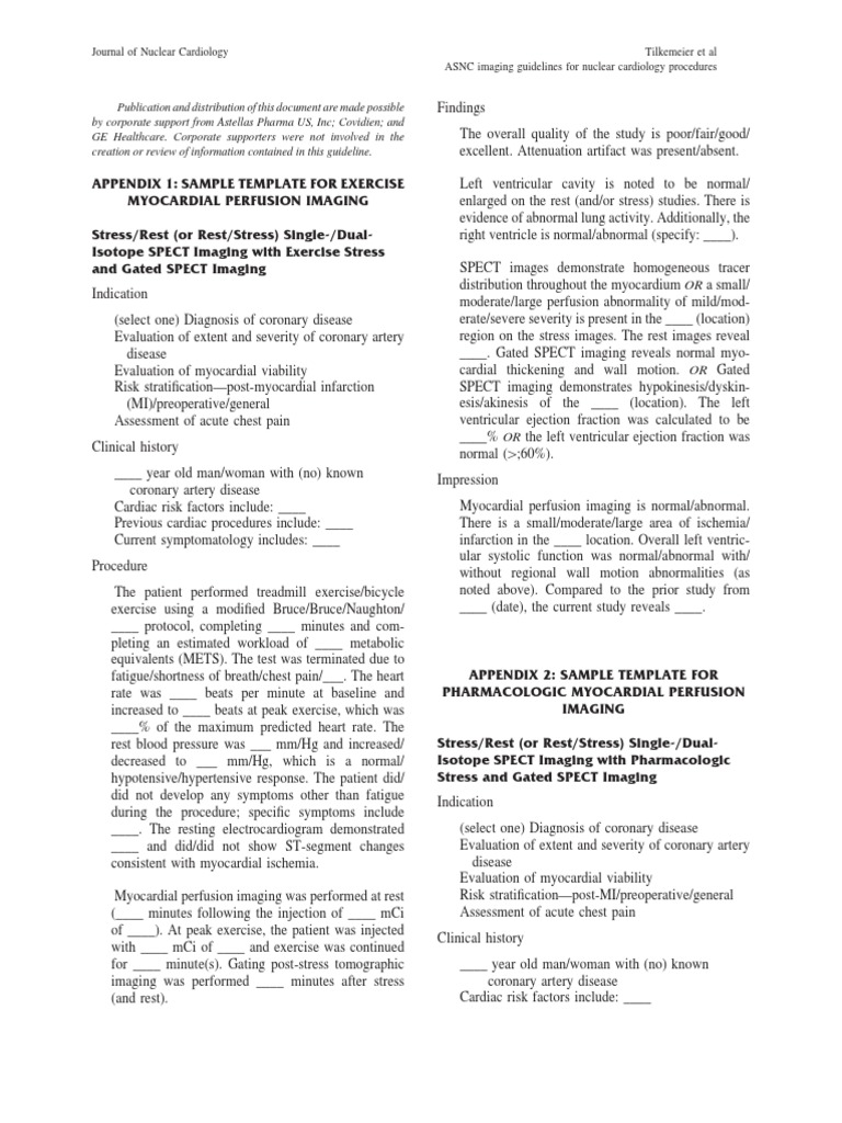 ASNC MPI Report Template Pharmacologic | PDF