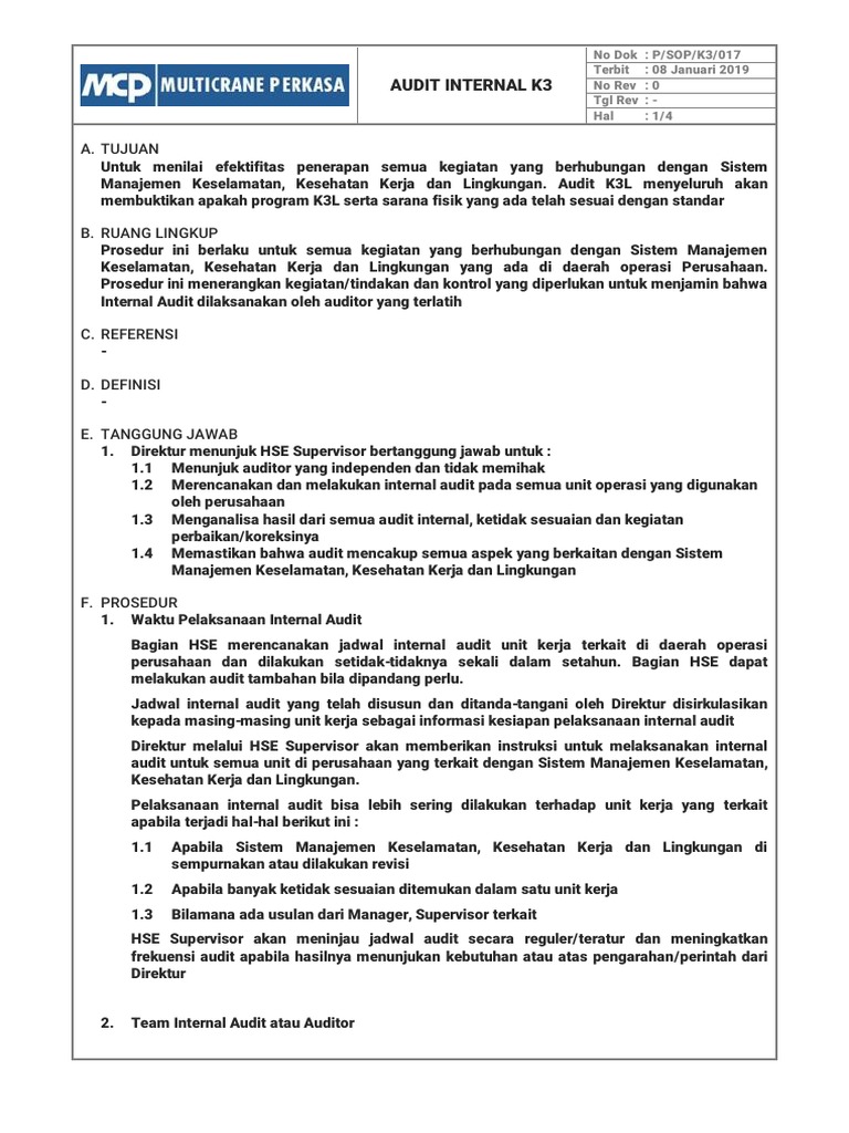 P-SOP-K3-017 Audit Internal K3 | PDF