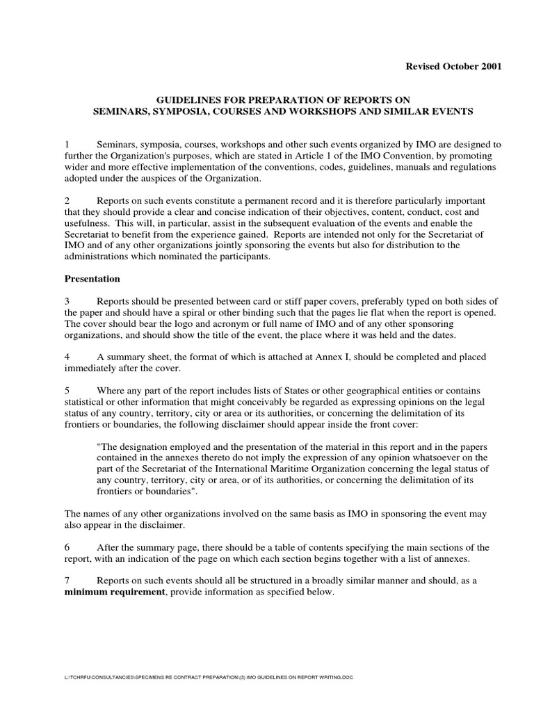 IMO Guidelines On Report Writing | PDF | Lecture | Evaluation