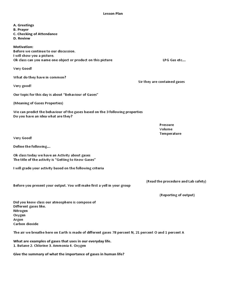 Lesson Plan Gas | PDF