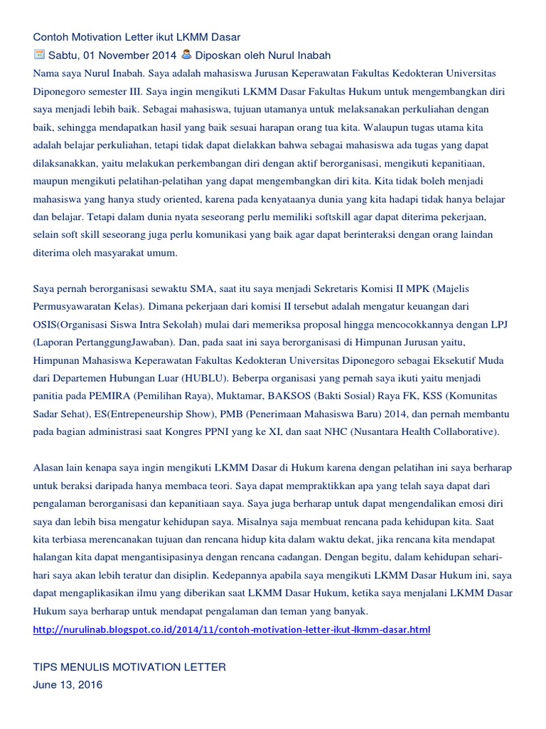 Contoh Motivation Letter | PDF