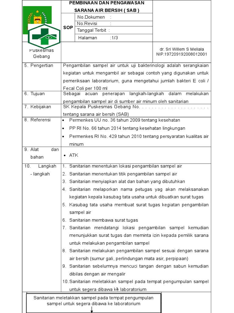 Sop Pembinaan Dan Pengawasan Sarana Air Bersih (Sab) | PDF