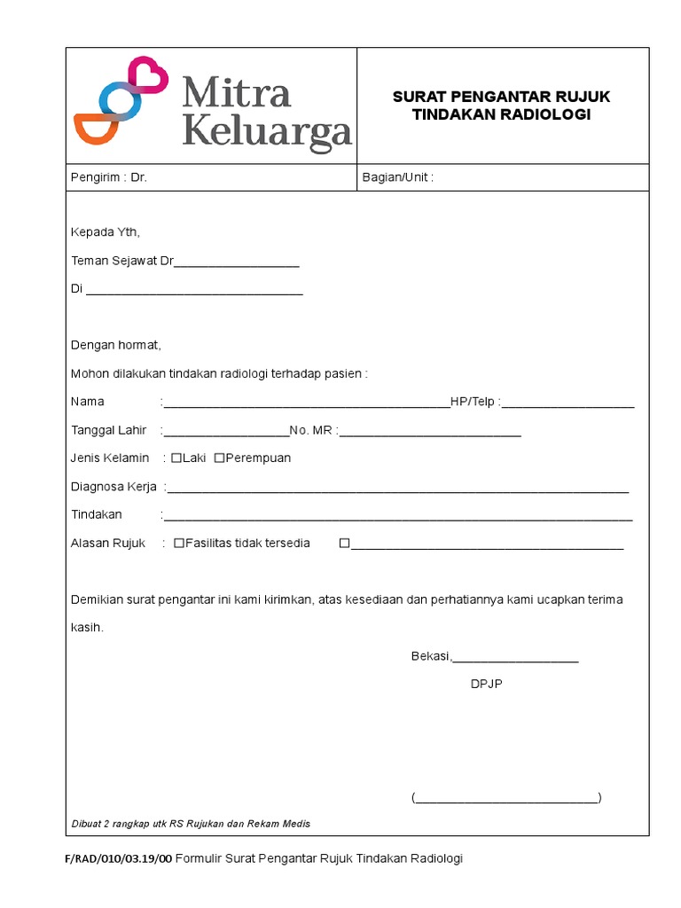 Surat Pengantar Rujukan Radiologi | PDF