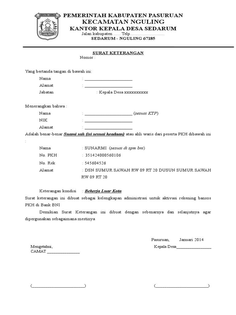 Contoh Format Suket Ahli Waris | PDF