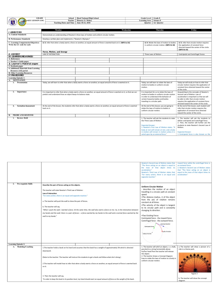 DLL Science 8 Q1 Week3 | PDF | Acceleration | Force