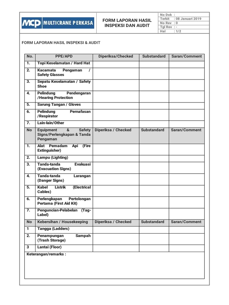 P-SOP-K3-017 Laporan Hasil Inspeksi Dan Audit | PDF