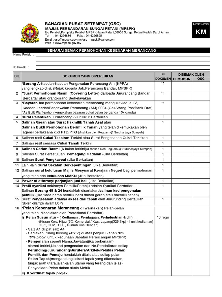 Senarai Semak Permohonan Kebenaran Merancang 1 5 | PDF