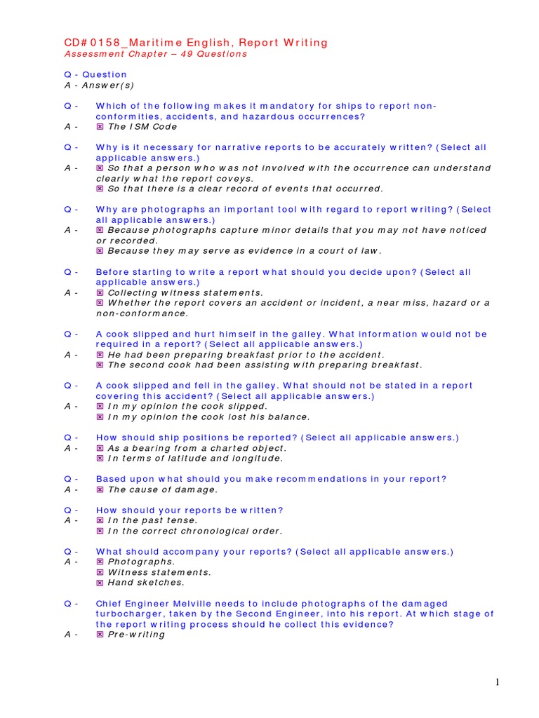 Maritime English Report Writing Guide | PDF | Question | Ships