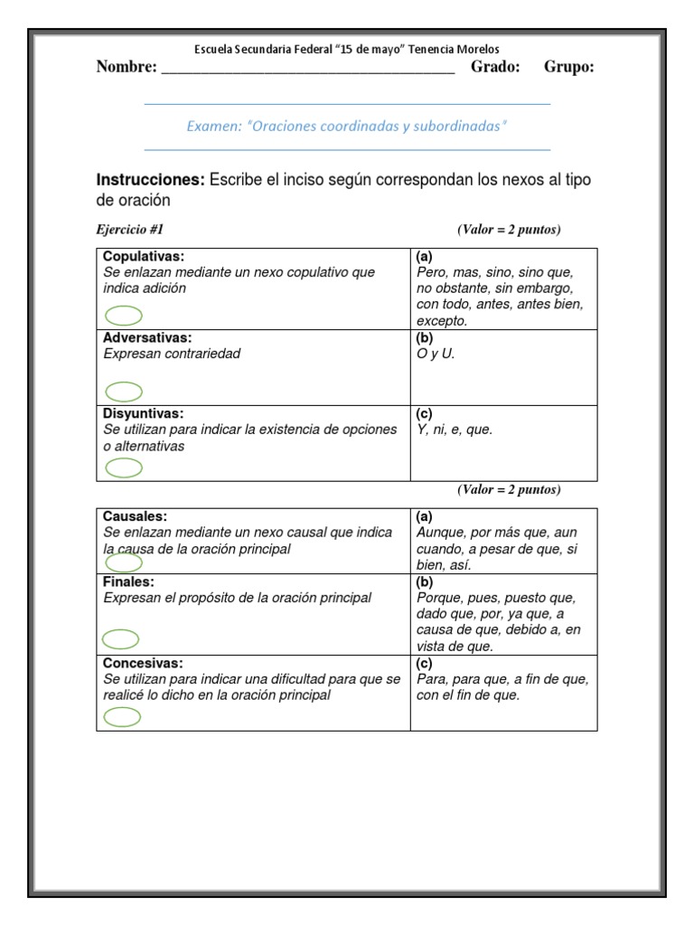 Examen 3° Oraciones | PDF | Oración (Lingüística) | Ciencia cognitiva