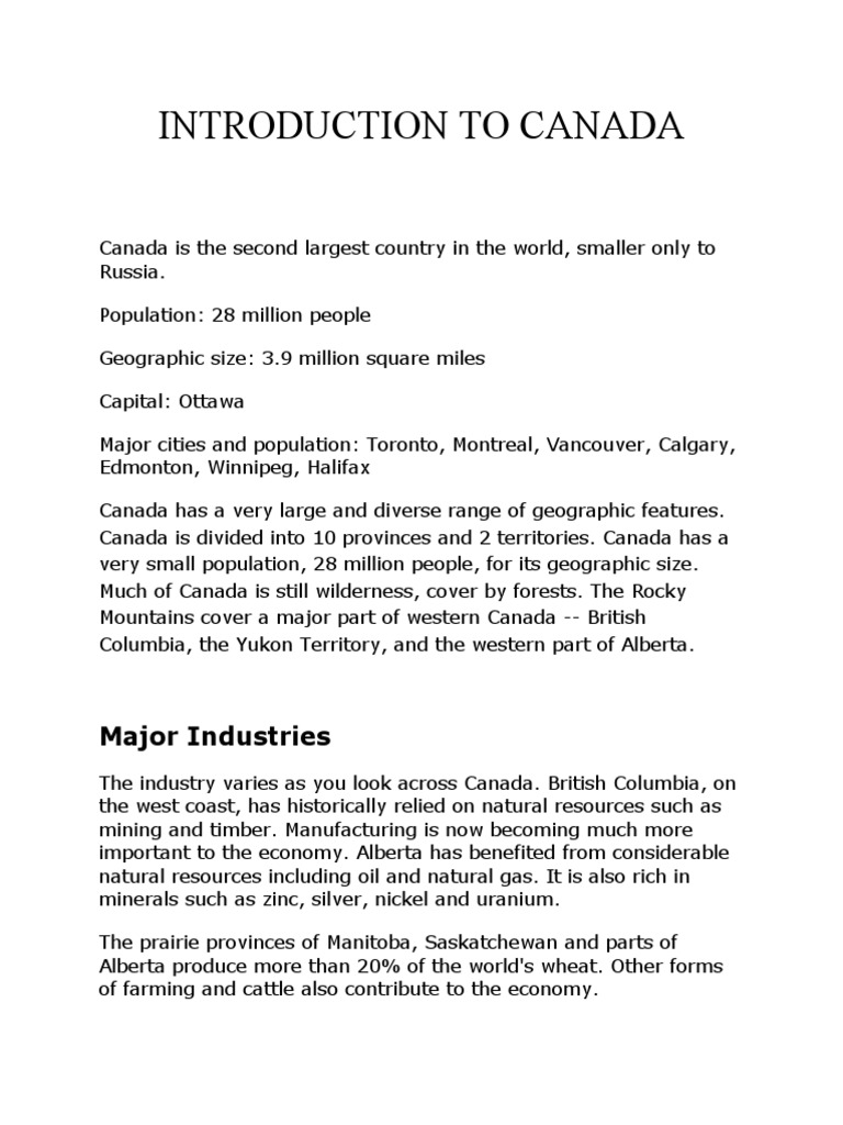 Introduction To Canada | PDF | Partnership | Canadian Prairies