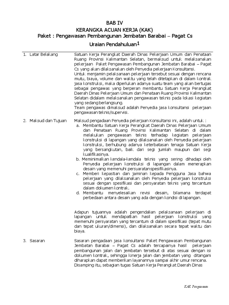 KAK Pengawasan Pembangunan Jembatan Barabai - Pagat | PDF