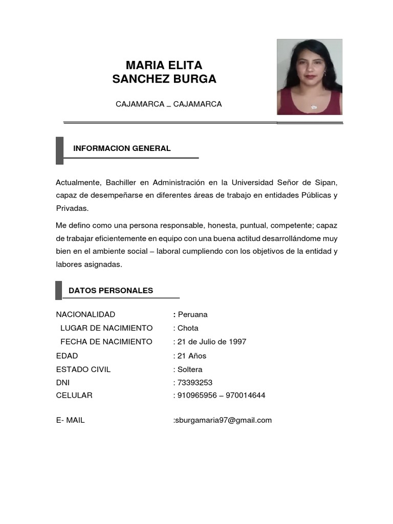 CV Maria Elita Sanchez Burga | PDF | Business | Educación avanzada
