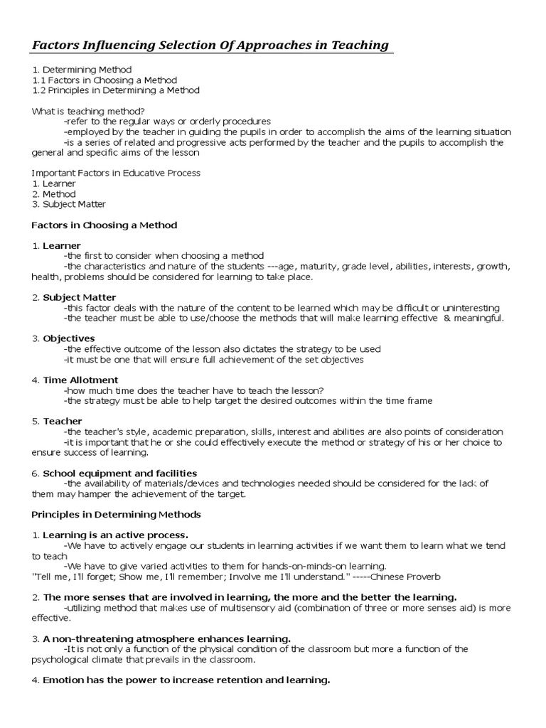 Variables Influencing Selection of Teaching Approaches | PDF | Teaching ...