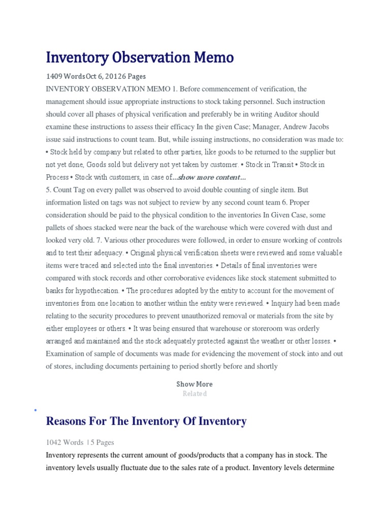 Inventory Observation Memo | PDF | Inventory | Expense