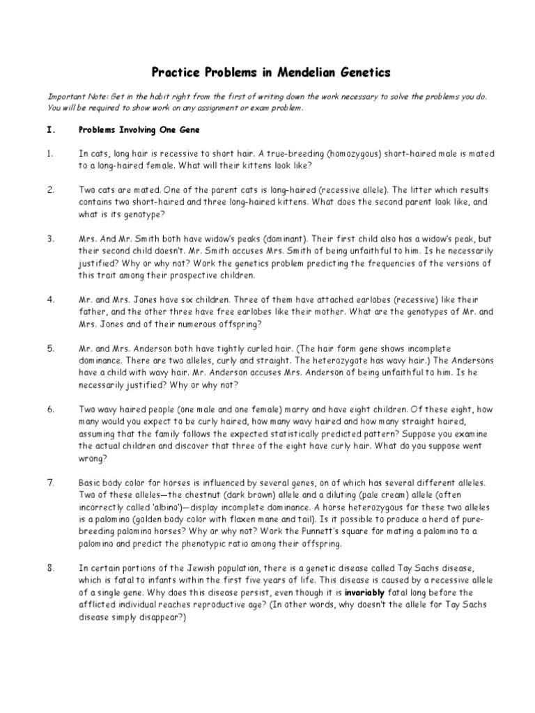 Mendelian Genetics Practice Problems | PDF | Dominance (Genetics) | Allele