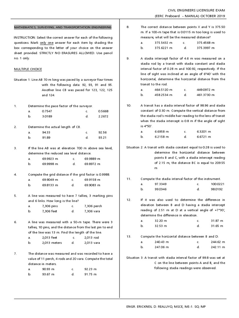 Preboard 2 Math | PDF | Surveying | Variance