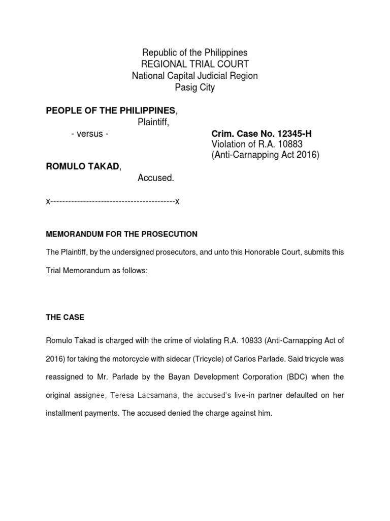 Trial Memo Sample | PDF