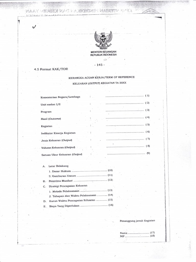 Format TOR dan RAB Kementerian 2023 | PDF