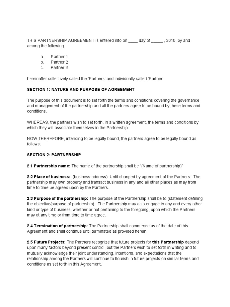 Sample Partnership Agreement Template | PDF | Partnership | Salary