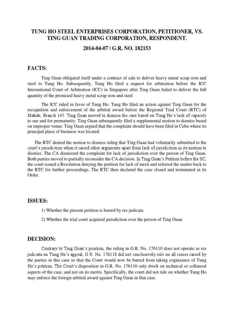 Tung Ho Steel vs. Ting Guan Case Summary | PDF | Finance & Money ...
